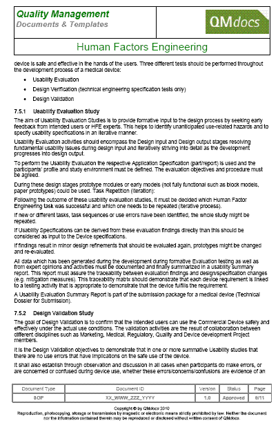 Medical Device Human Factor SOP